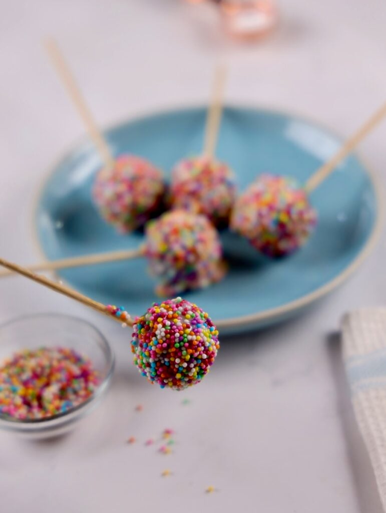 Red Velvet Cake Pops in a Mug
