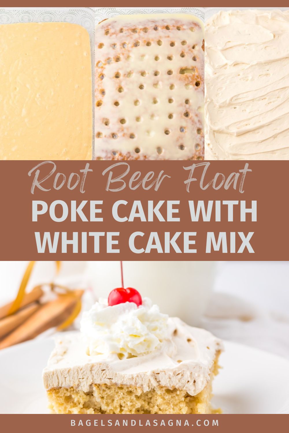 Root Beer Float Poke Cake with White Cake Mix